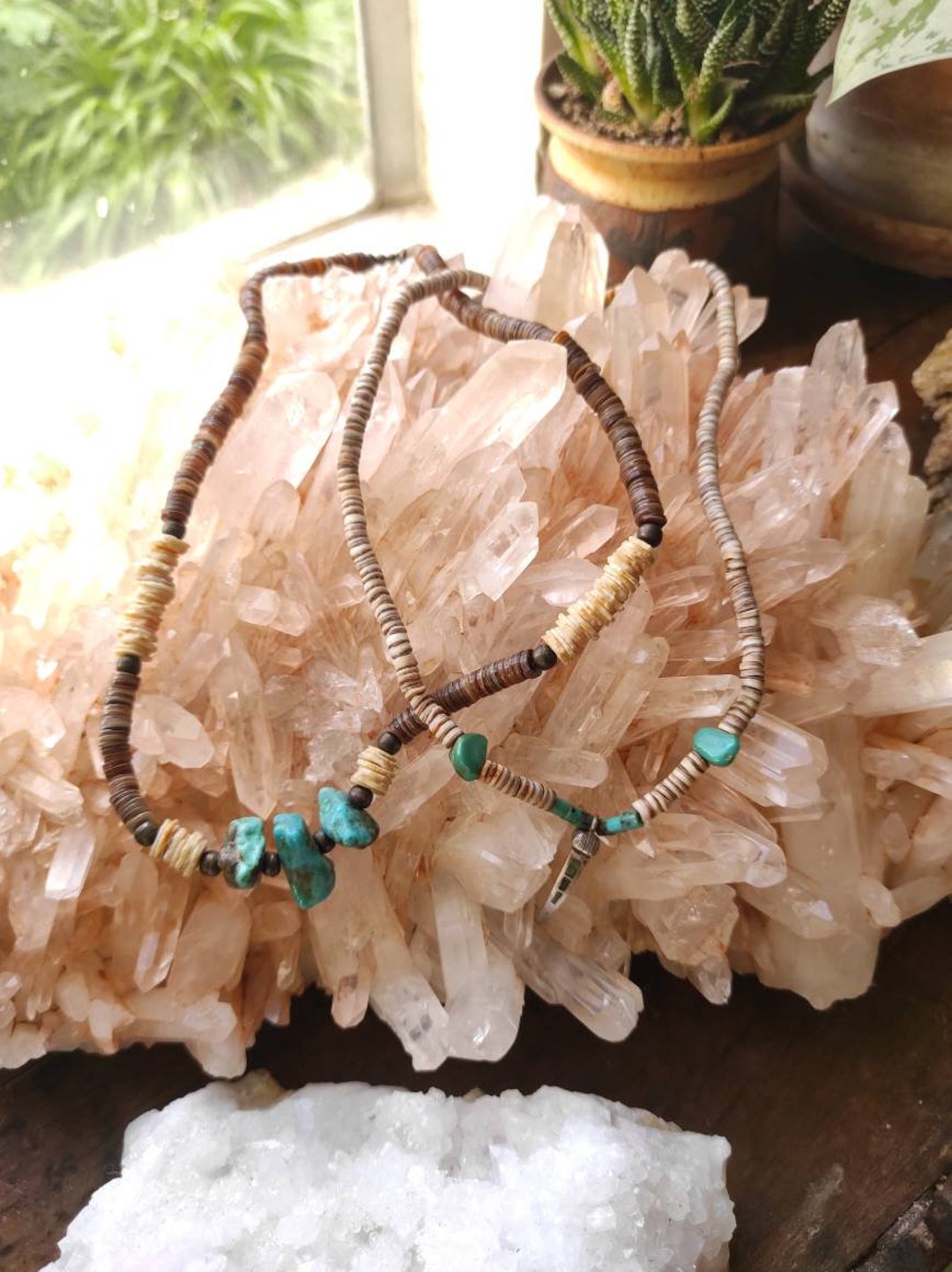 Cool Handmade Native American Heishi Bone/horn/turquoise Nugget Choker ...