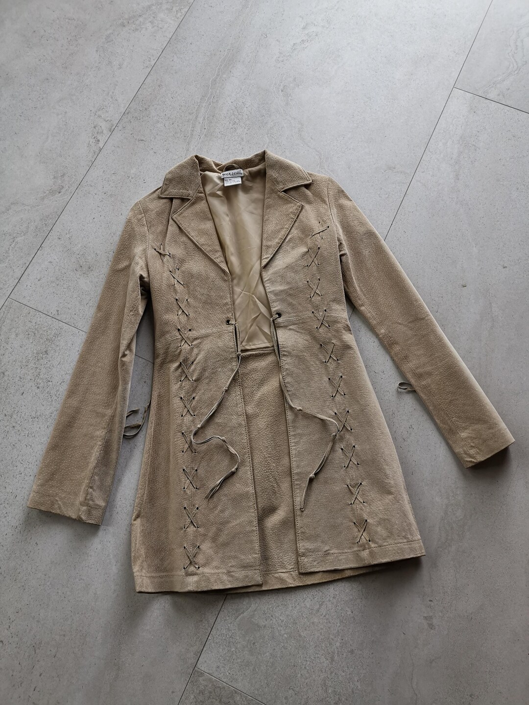 Y2K Wet Seal Genuine Whipstitch Tan Suede/leather Open Duster Jacket ...