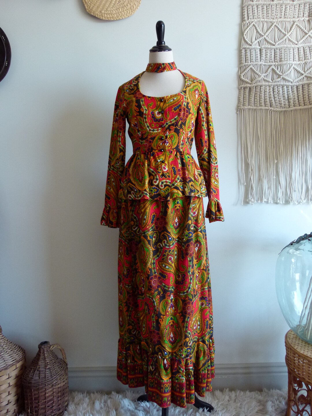 60's Glamorous Mod TRACY PETITES Multi-color Vivid Paisley Mosaic Print ...