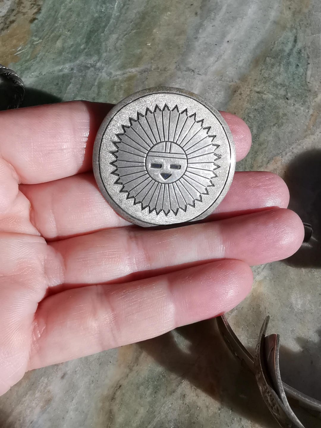 80's Native American Stamped Sterling Silver Embossed Sunface Pin ...