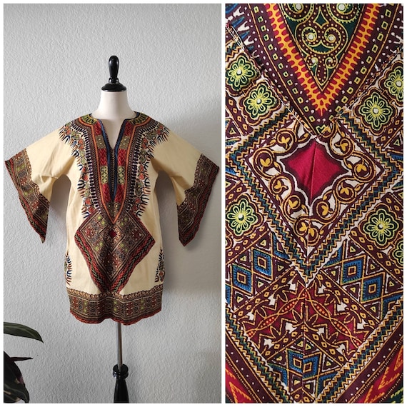 70's Goddess Multi color dashiki mandala print//butte… - Gem