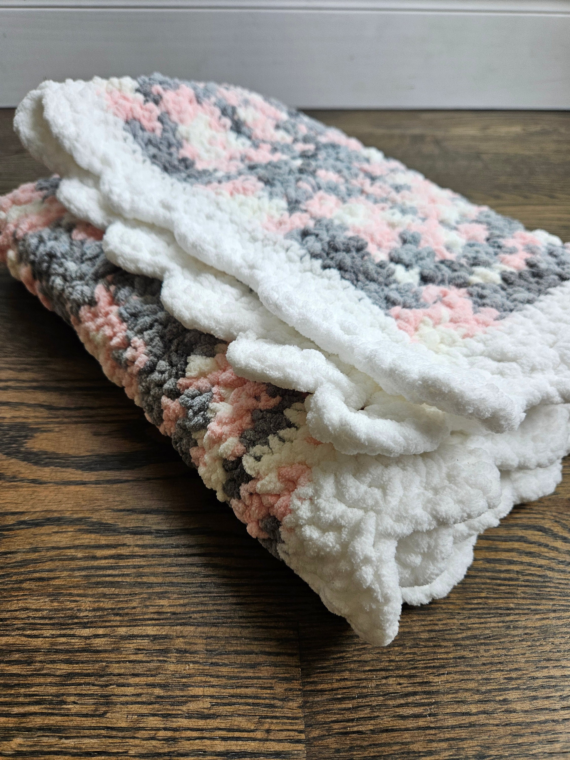 Pink, Grey, and White Chunky Crochet Baby Blanket Baby Shower Gift for ...