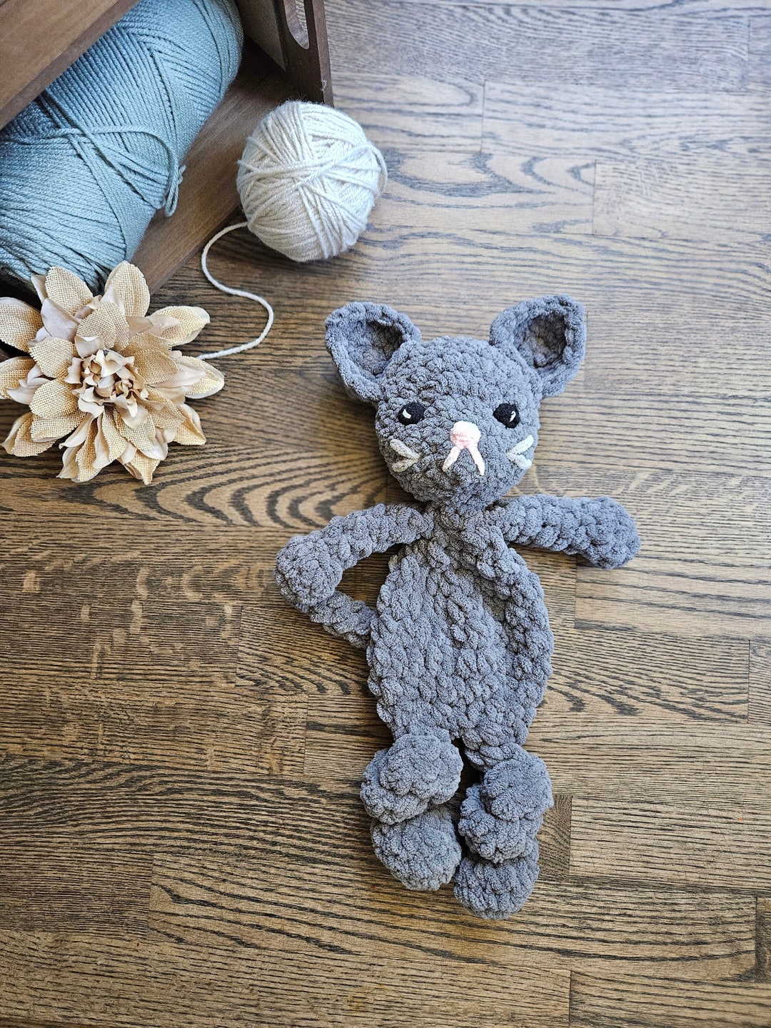 Crochet Cat - Handmade Crochet Grey Cat Knotted Lovey - Etsy