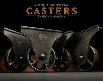 Antique Industrial Caster Set, Vintage Cast Iron Factory Cart Coffee ...