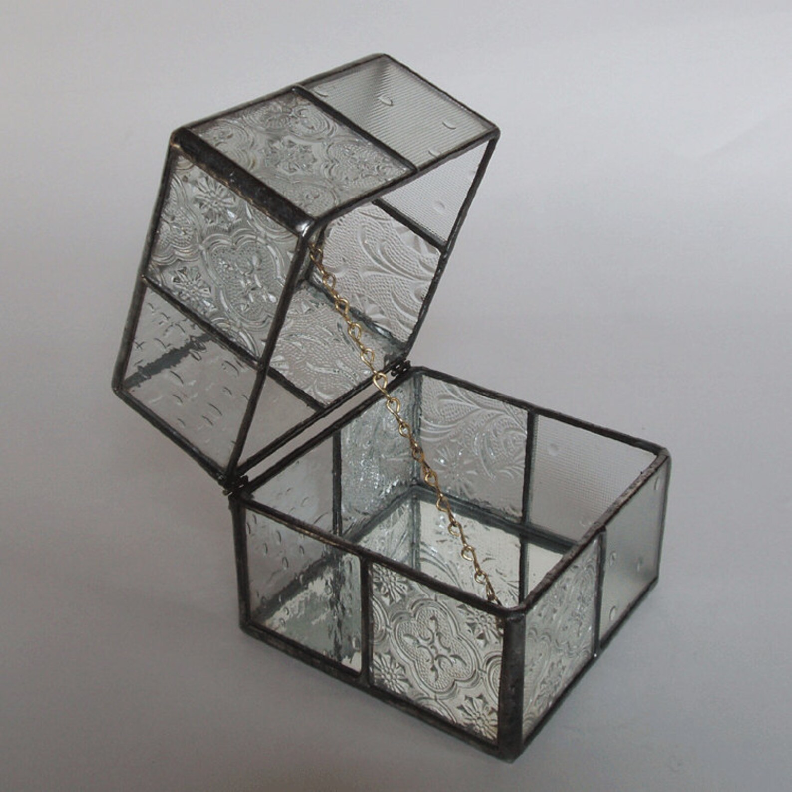 Cube Glass Jewelry Box Patchworks of Clear Glass - Etsy