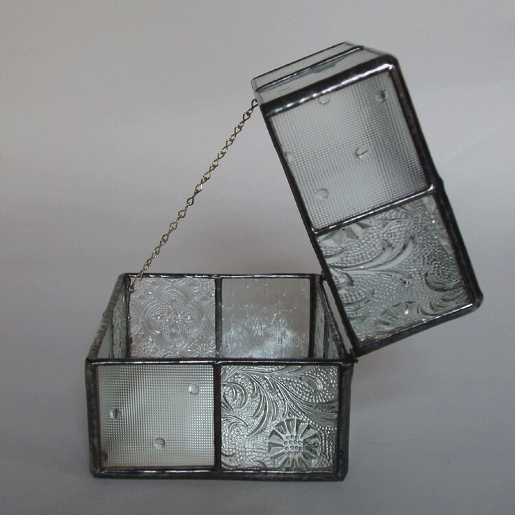 Cube Glass Jewelry Box Patchworks of Clear Glass - Etsy