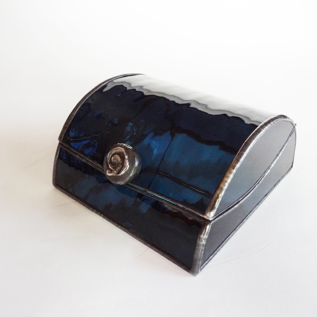 Glass Jewelry Box - Teal Color Art Glass - Etsy