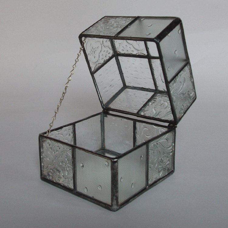 Cube Glass Jewelry Box Patchworks of Clear Glass - Etsy