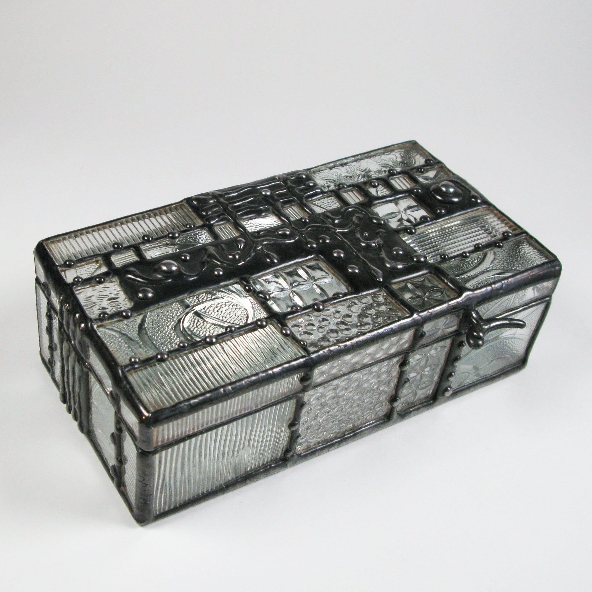 Stained Glass Jewelry Box Patchwork of Clear Pattern Glass One-of-a ...