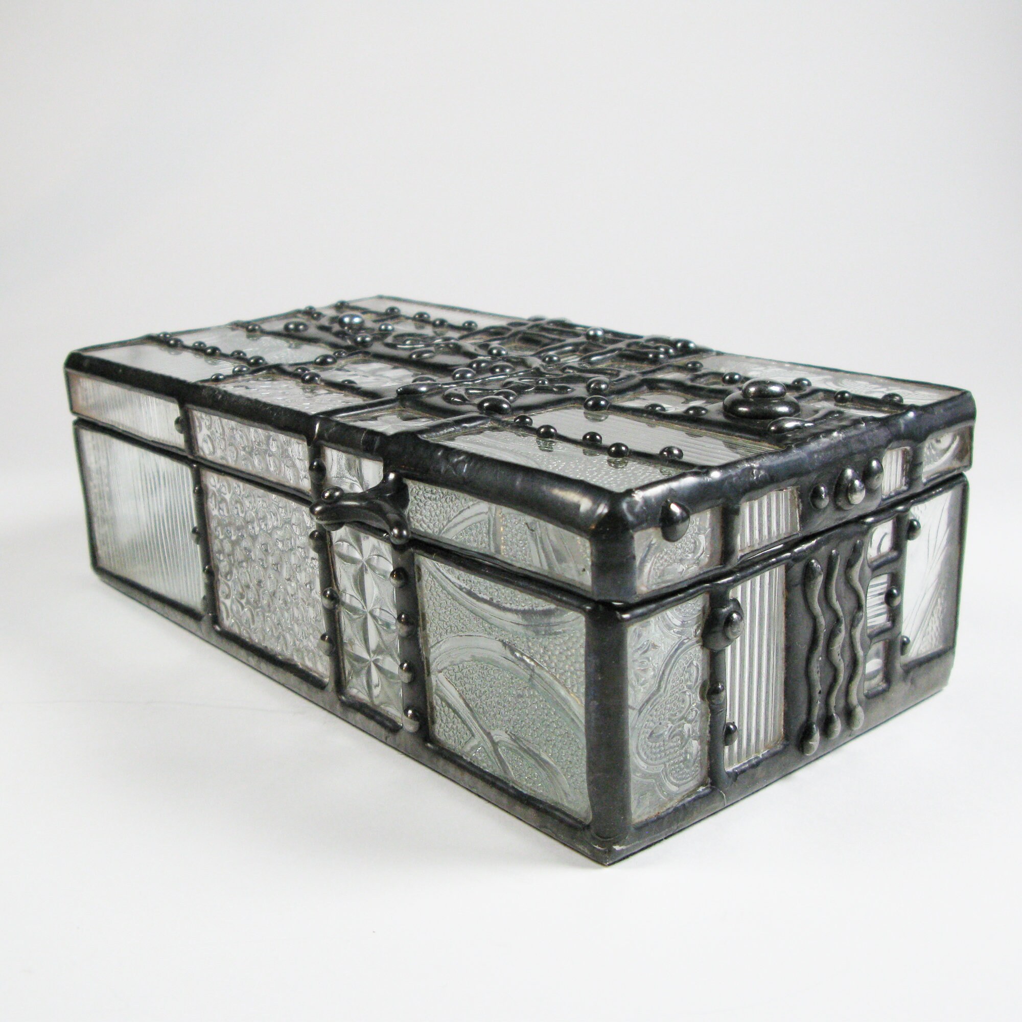 Stained Glass Jewelry Box Patchwork of Clear Pattern Glass One-of-a ...