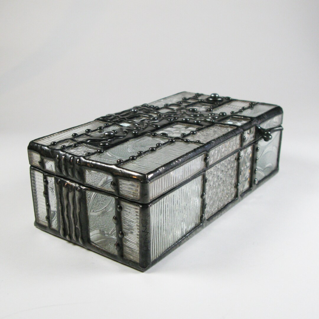Stained Glass Jewelry Box Patchwork of Clear Pattern Glass One-of-a ...