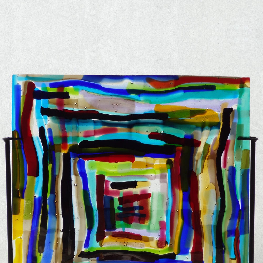 Art Glass Panel - Squares in Square - Etsy