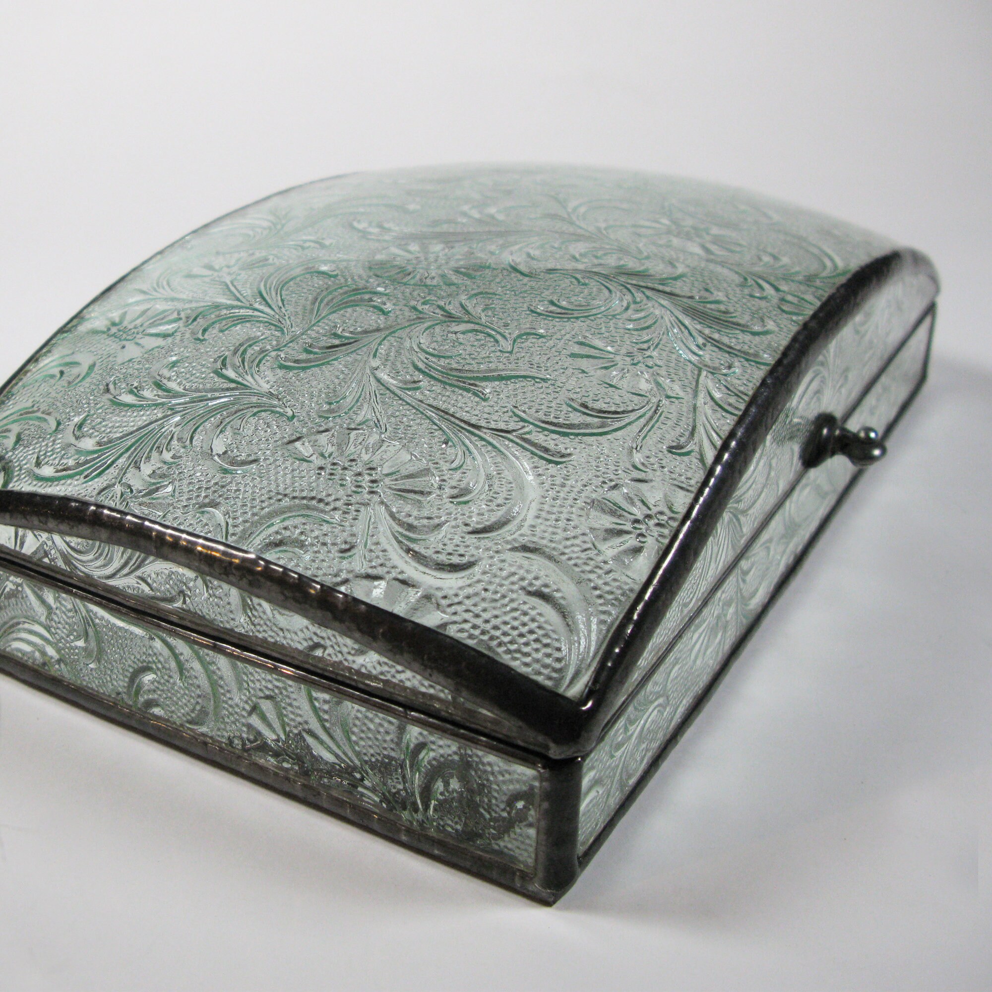 Glass Jewelry Box - Rectangular Dome - Cut Glass Textured Pattern - Etsy