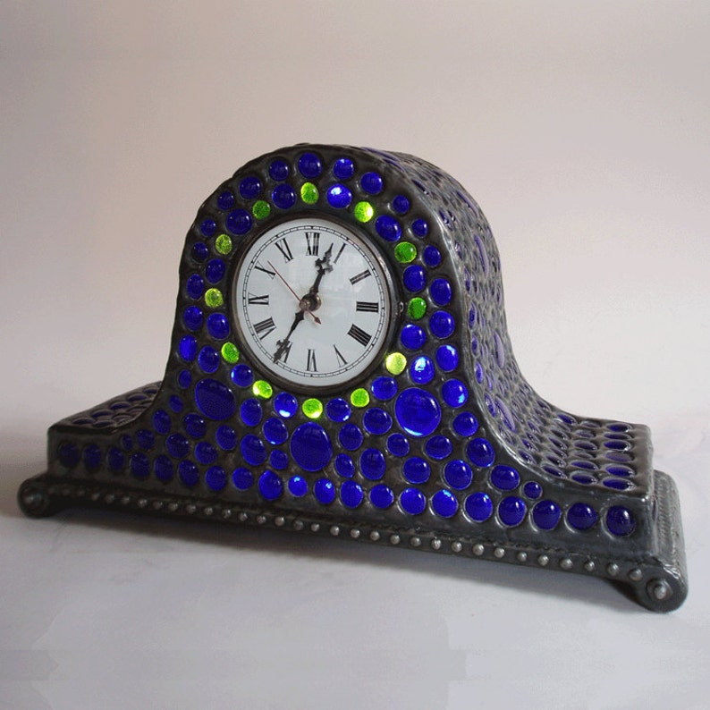 Stained Glass Mantel Clock Cobalt Etsy