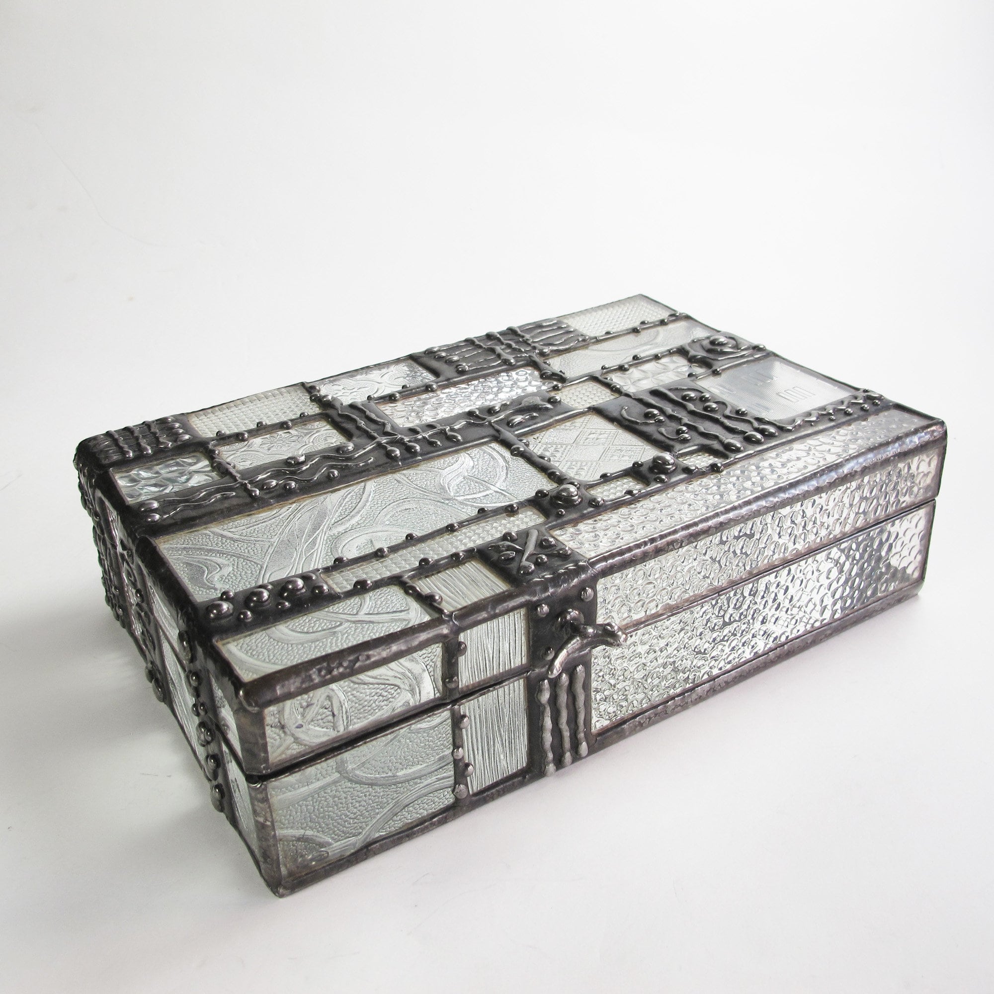 Large Stained Glass Jewelry Box - Patchwork of Clear Pattern Glass ...