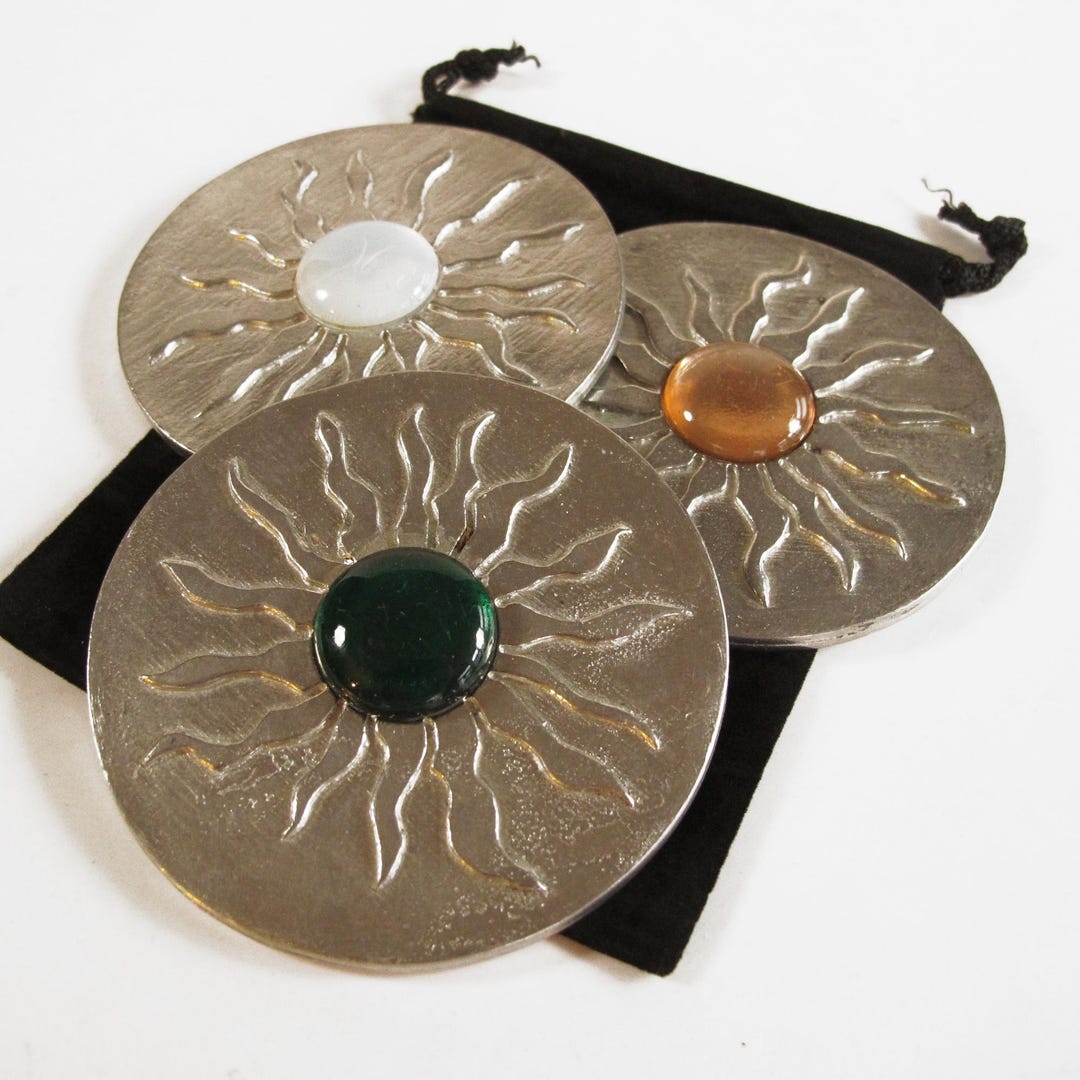 Purse Mirror - Sun - Cast Pewter - White, Peach, Green Glass Jewels - Etsy