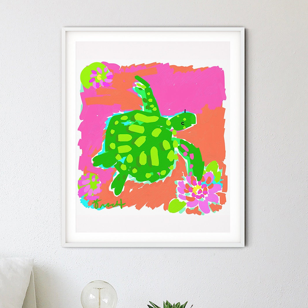 Pink Green Turtle - Etsy