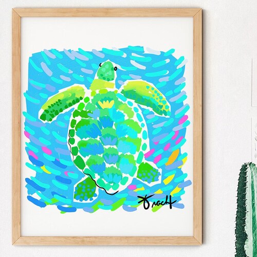 Preppy Sea Turtle Art Print Wall Art by Kelly Tracht Coastal - Etsy