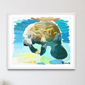 Manatee Watercolor Art Print, Coastal Nursery Decor - Etsy