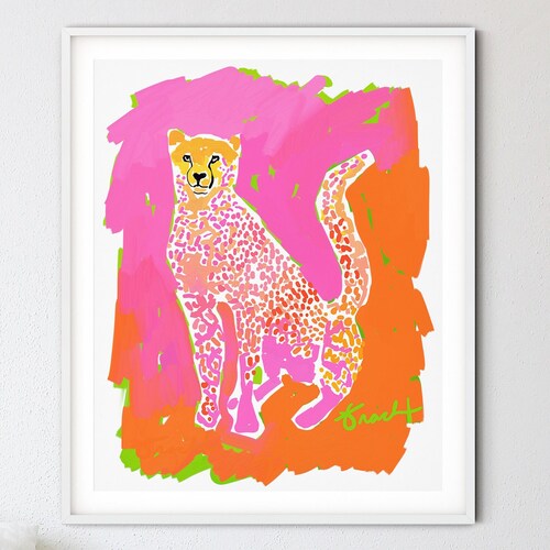 Preppy Leopard Print Pink Cheetah Jungle Animal Art by Kelly - Etsy