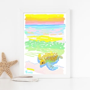 Sunset Beach Turtle Art Print by Kelly Tracht, Giclee Print, Sea Turtle Art, Preppy Turtle, Wall ...
