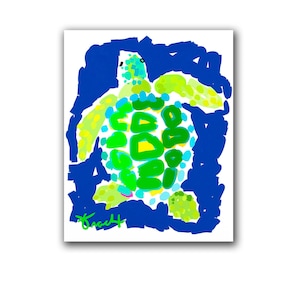 Navy and Lime Green Sea Turtle Art Print by Kelly Tracht, Canvas or ...