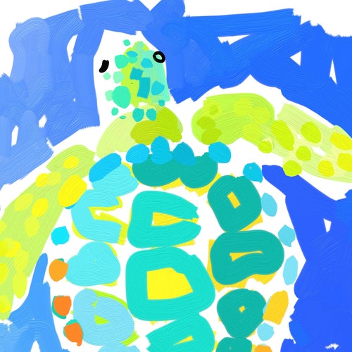 Blue Green Aqua Sea Turtle by Kelly Tracht Preppy Art Key - Etsy