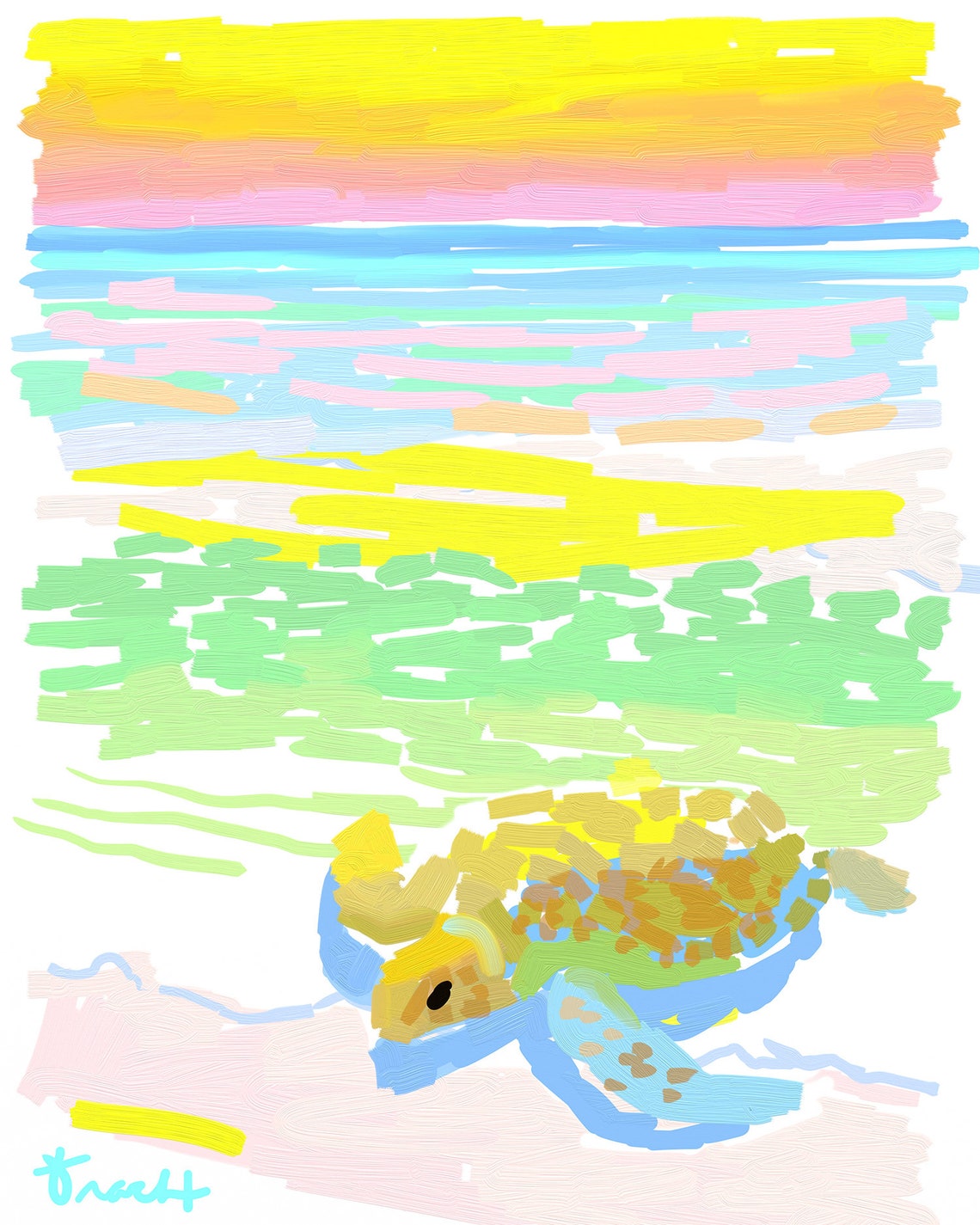 Sunset Beach Turtle Art Print by Kelly Tracht, Giclee Print, Sea Turtle ...