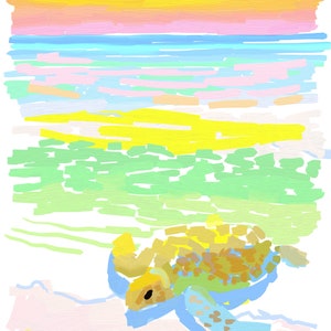 Sunset Beach Turtle Art Print by Kelly Tracht, Giclee Print, Sea Turtle Art, Preppy Turtle, Wall ...