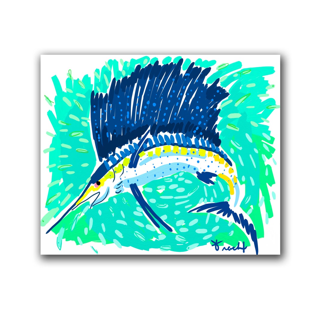 Blue Sailfish Art Print Nautical Decor by Kelly Tracht - Etsy