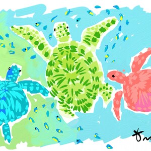 Preppy Sea Turtle Art Print, Wall Art by Kelly Tracht Coastal Decor ...
