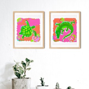 Pink and Green Preppy Turtle Square Print by Kelly Tracht, Turtle ...