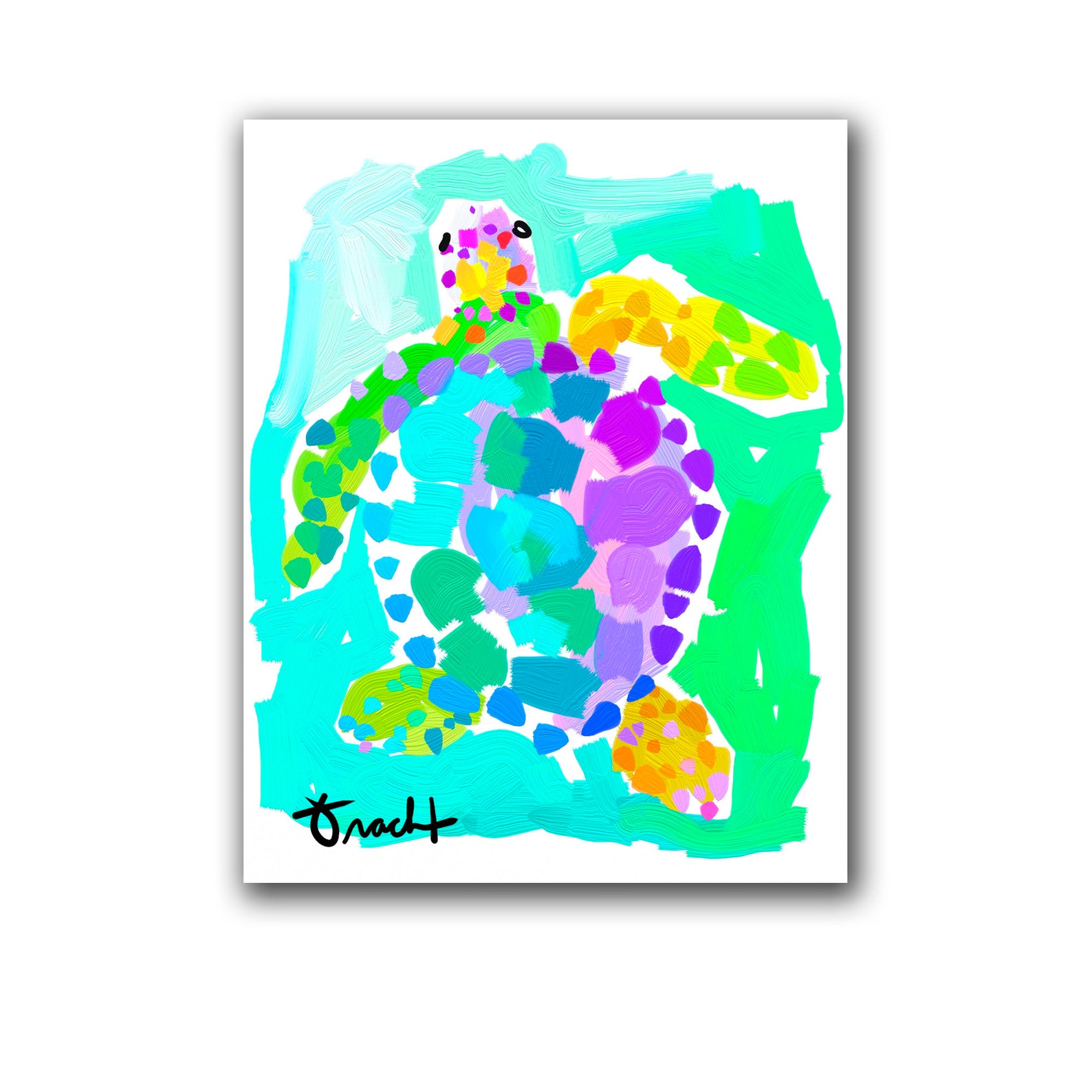 Blue Green Aqua Sea Turtle by Kelly Tracht Preppy Art Key - Etsy