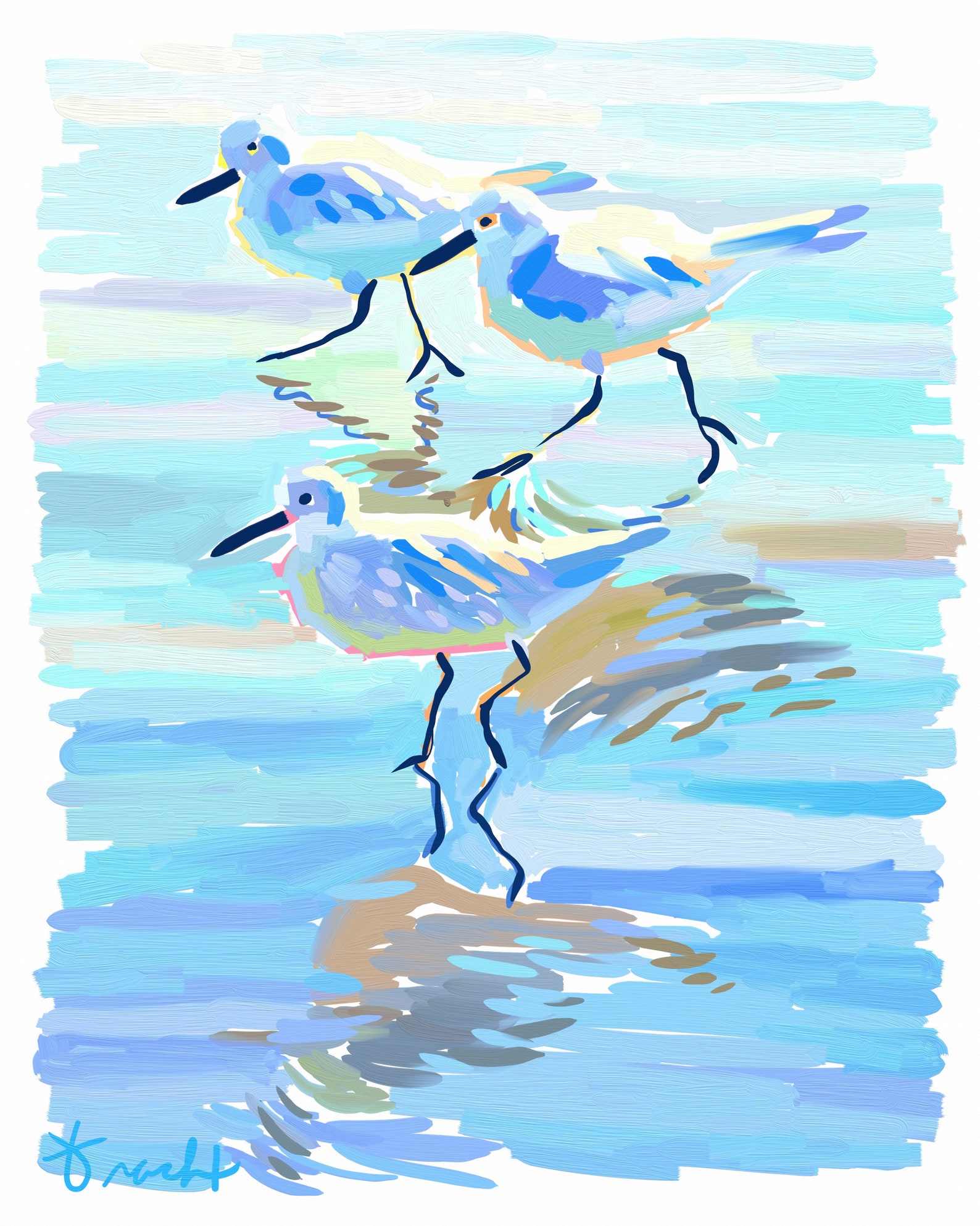 Three Sandpipers Running From Waves on Beach by Kelly Tracht, Soft ...