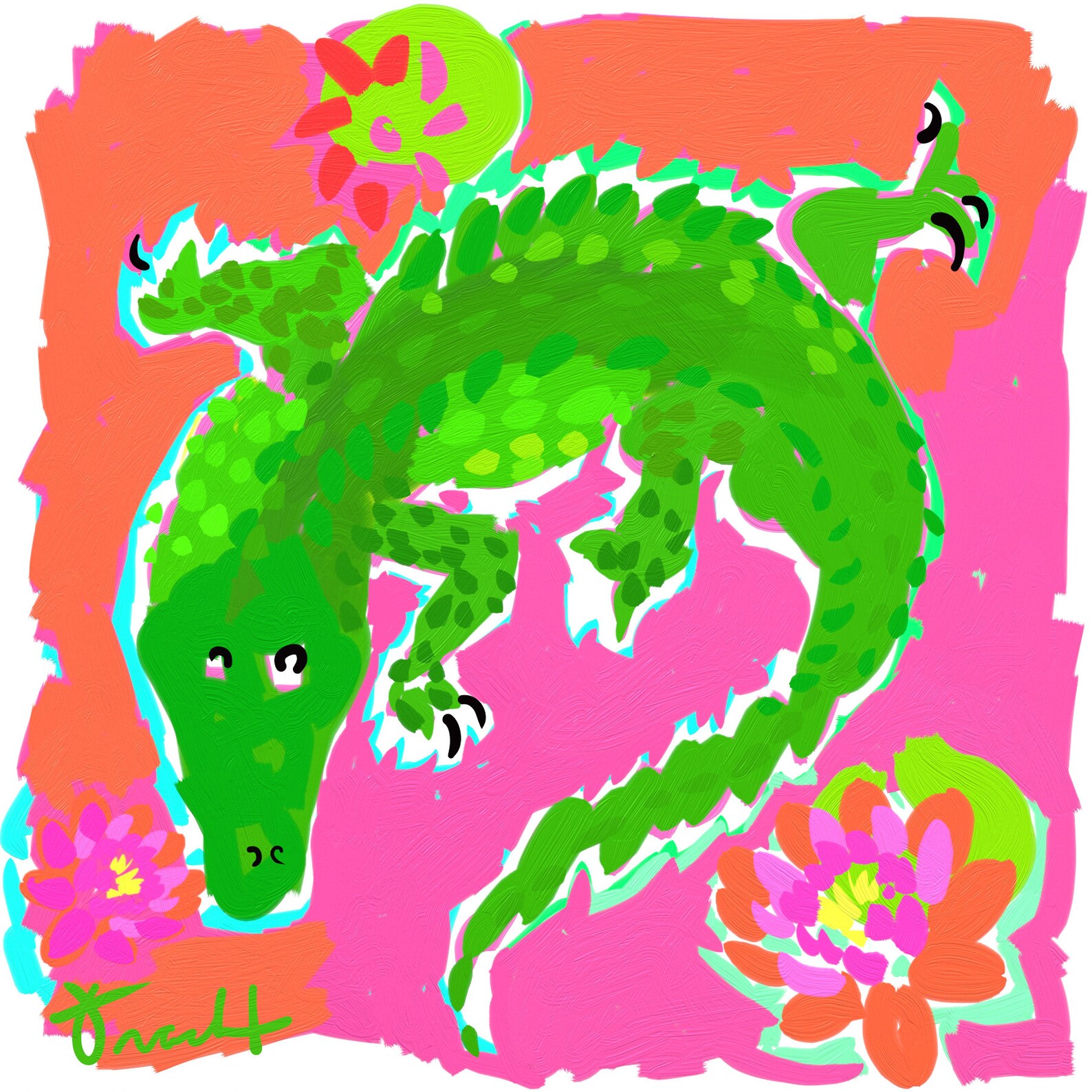 Pink and Green Gator by Kelly Tracht Preppy Art Alligator - Etsy