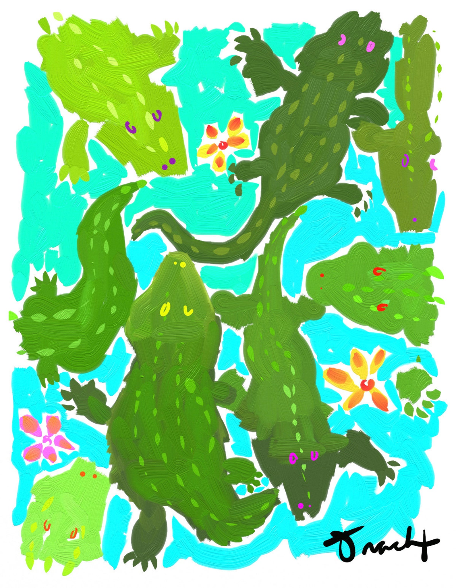 Preppy Gator Print Gator Pond Green Aqua Pink Lilly Flowers by | Etsy