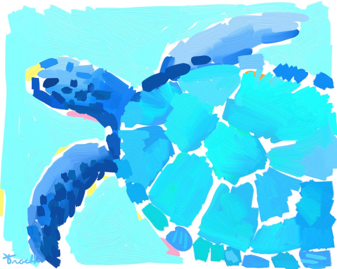 Blue Sea Turtle Art Print by Artist Kelly Tracht Watercolor - Etsy