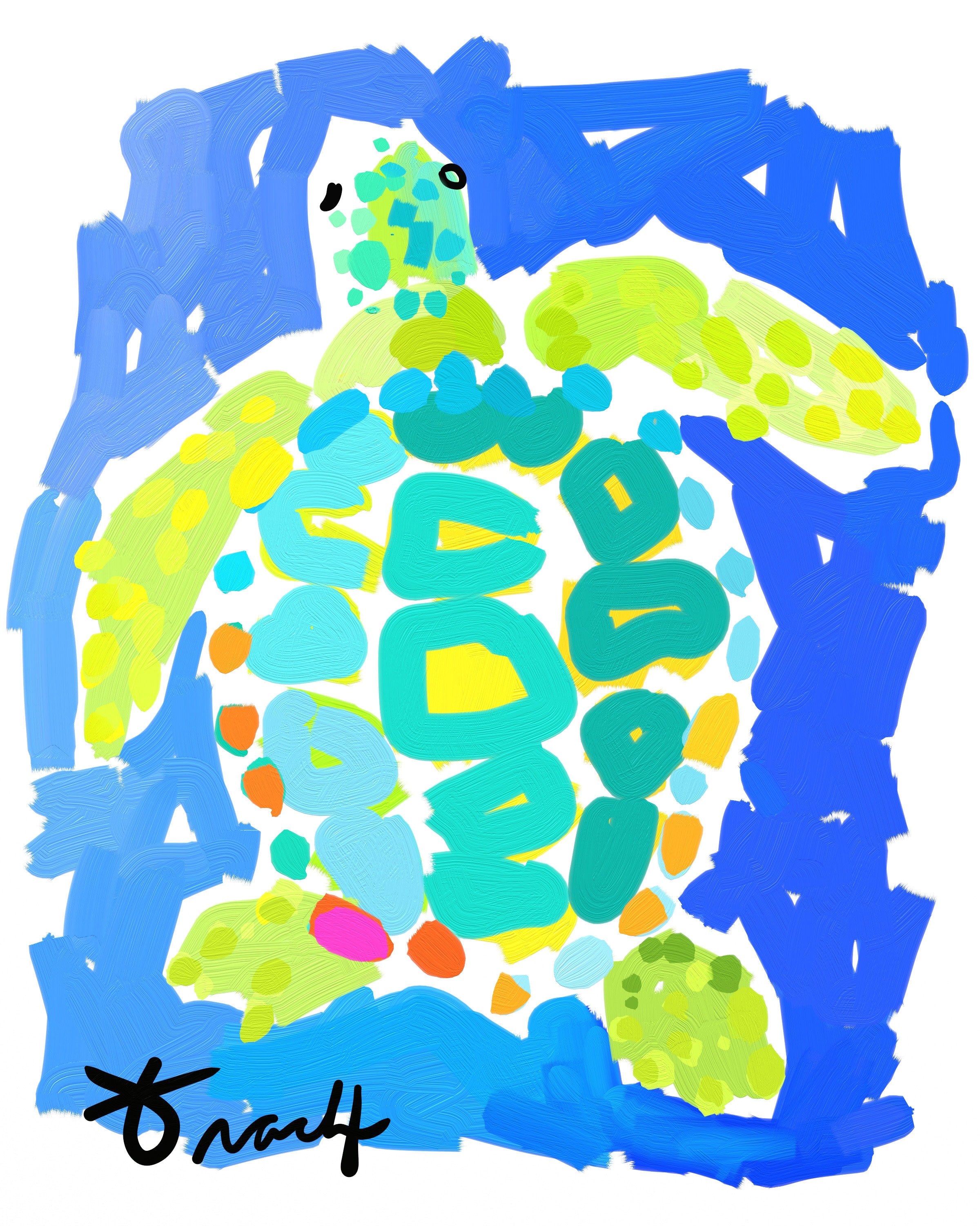 Preppy Turtle Print Aqua Lime Loggerhead Turtle Artist Kelly Tracht Sea ...