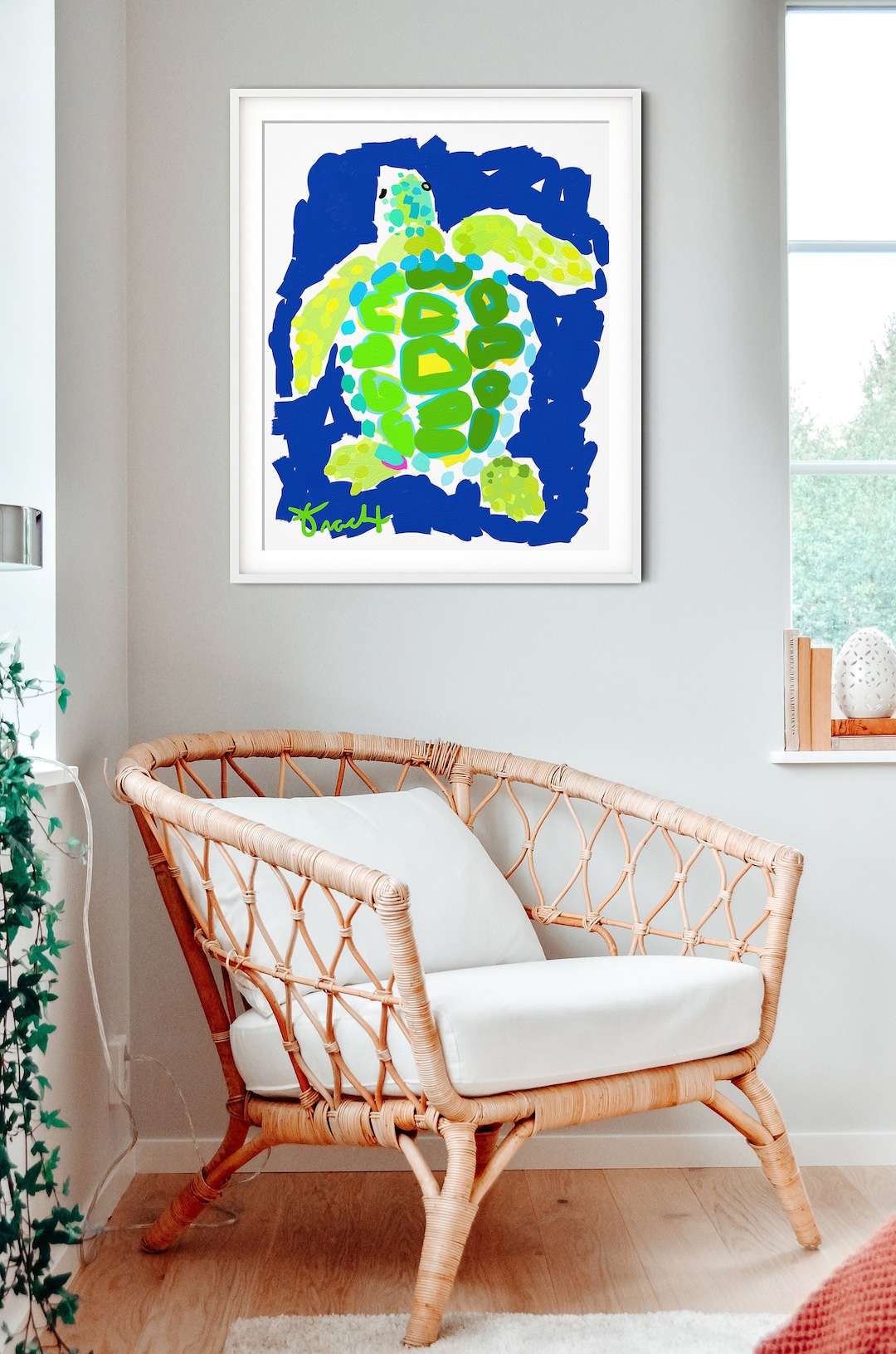 Navy and Lime Green Sea Turtle Art Print by Kelly Tracht, Canvas or ...