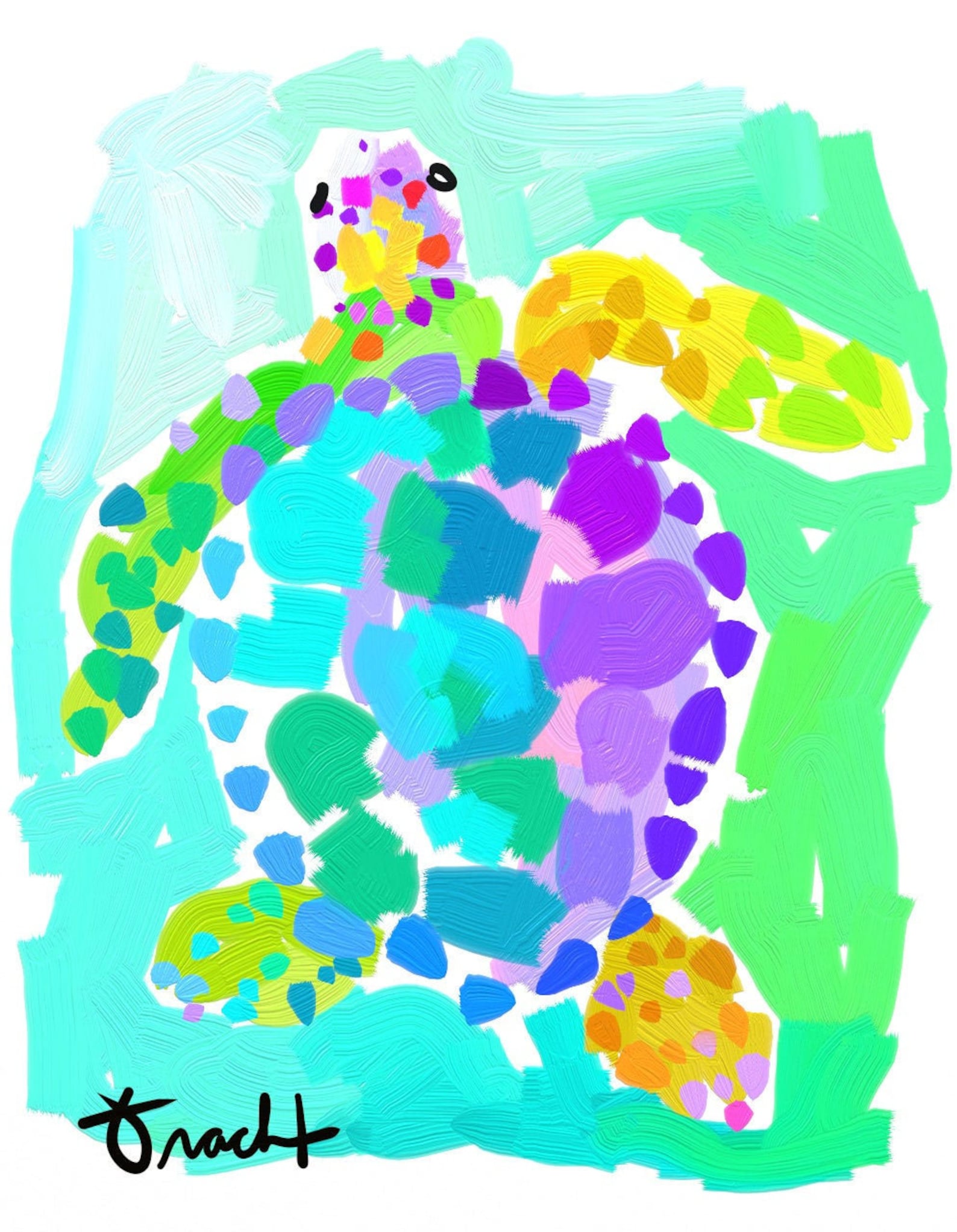 Blue Green Aqua Sea Turtle by Kelly Tracht Preppy Art Key - Etsy