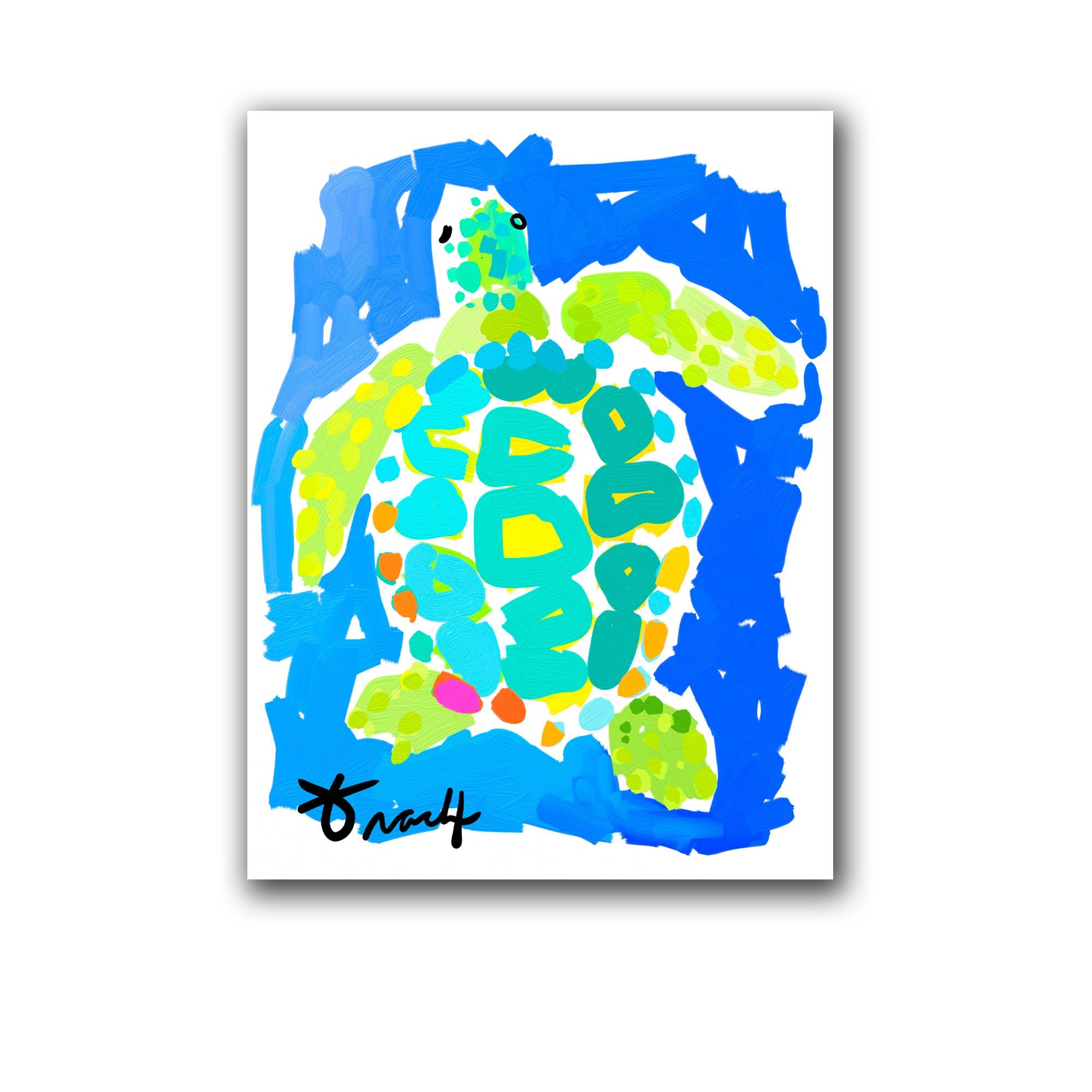 Preppy Turtle Print Aqua Lime Loggerhead Turtle Artist Kelly Tracht Sea ...