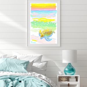 Sunset Beach Turtle Art Print by Kelly Tracht, Giclee Print, Sea Turtle Art, Preppy Turtle, Wall ...