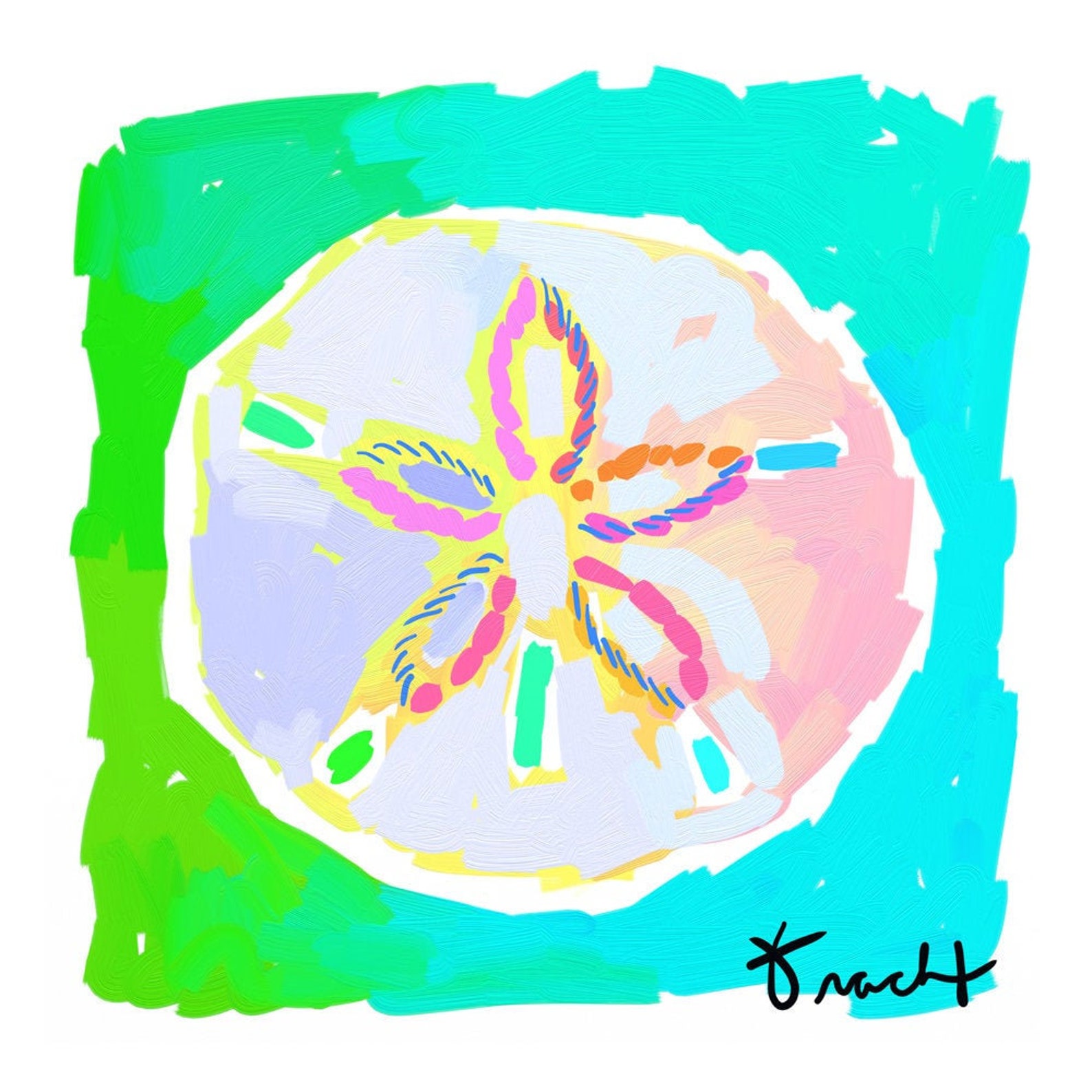 Sand Dollar Print Sand Dollar Painting Shell Aqua Lime by Artist Kelly ...