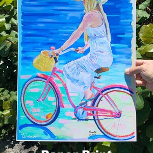 Pink Beach Bike, Beach Girl Art Print by Kelly Tracht, Ocean ...