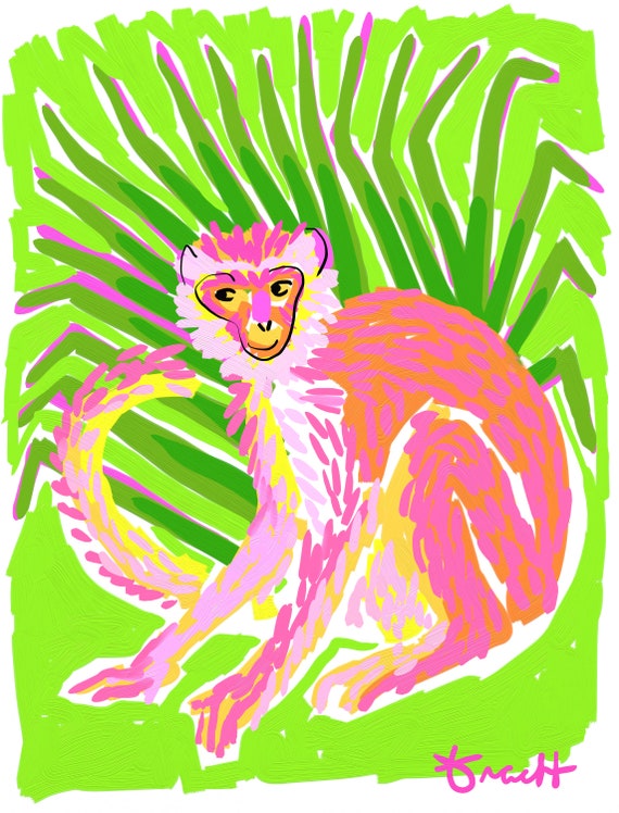 Lush Brush Monkey Monkey Chinoserie Art by Kelly Tracht Palm - Etsy