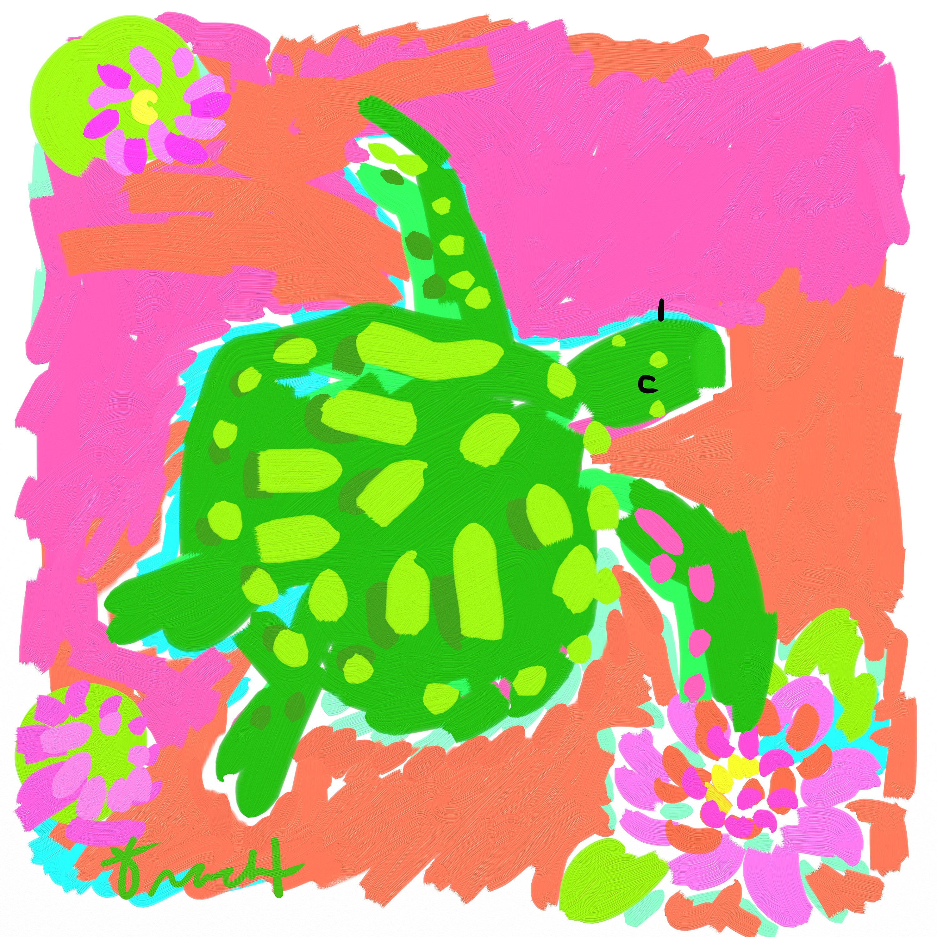Pink and Green Preppy Turtle Square Print by Kelly Tracht | Etsy