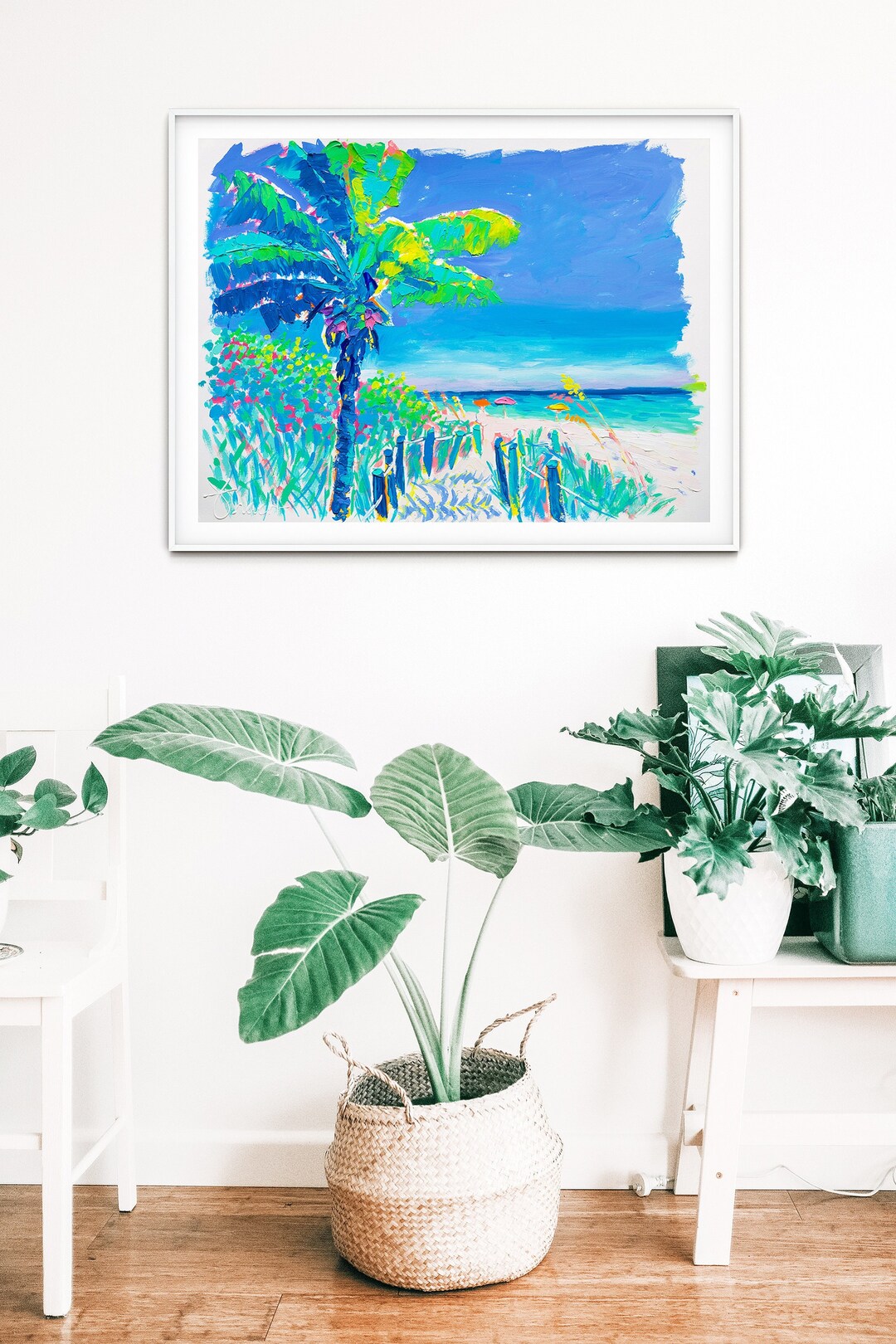 Island Beach Path With Blue Palm Sea Grapes Colorful Beach - Etsy