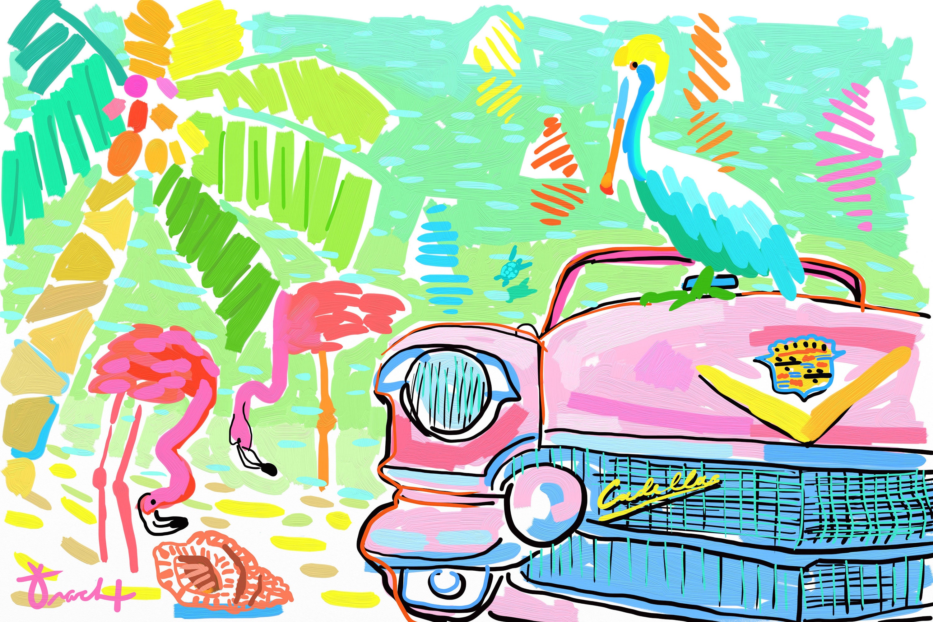 Cadillac At The Beach Painting
