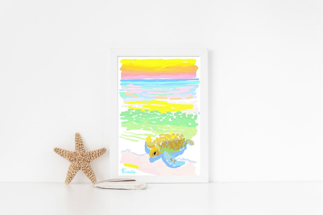 Sunset Beach Turtle Art Print by Kelly Tracht, Giclee Print, Sea Turtle ...