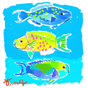 3 Fish Print by Kelly Tracht, Parrot Fish, Pop Art, Beach House Art ...